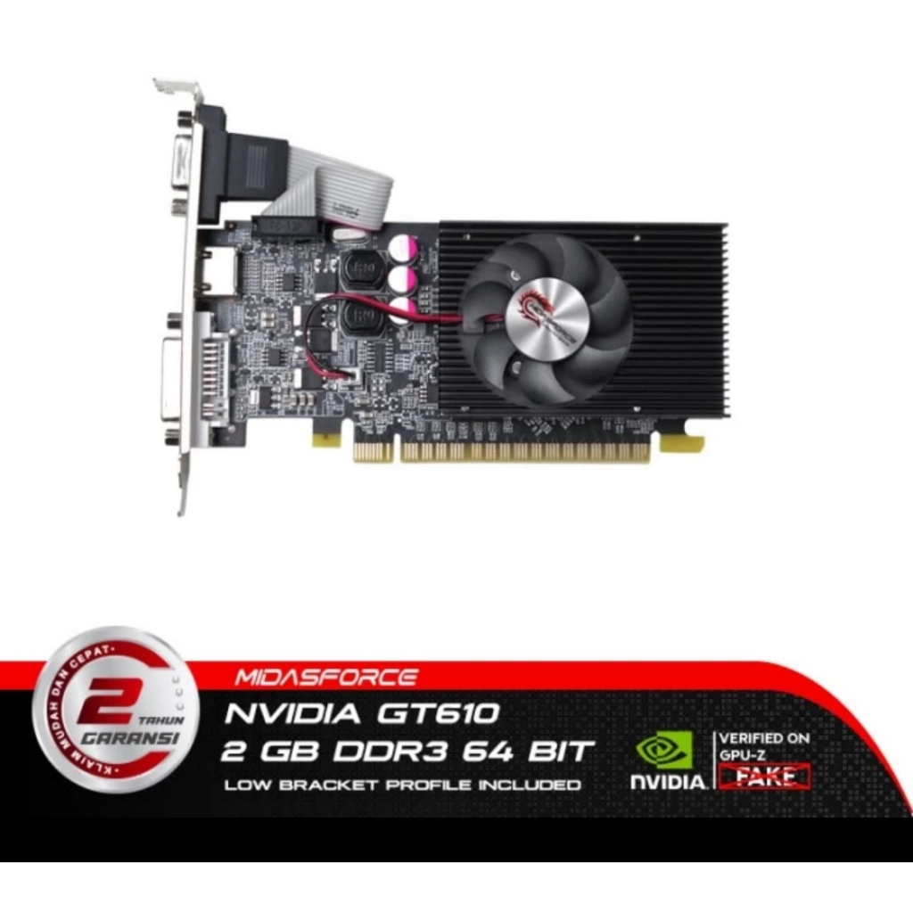 Jual VGA Midasforce GT 610 DDR3 64 bit 2GB Low Profile Garansi 2 Tahun | Shopee Indonesia