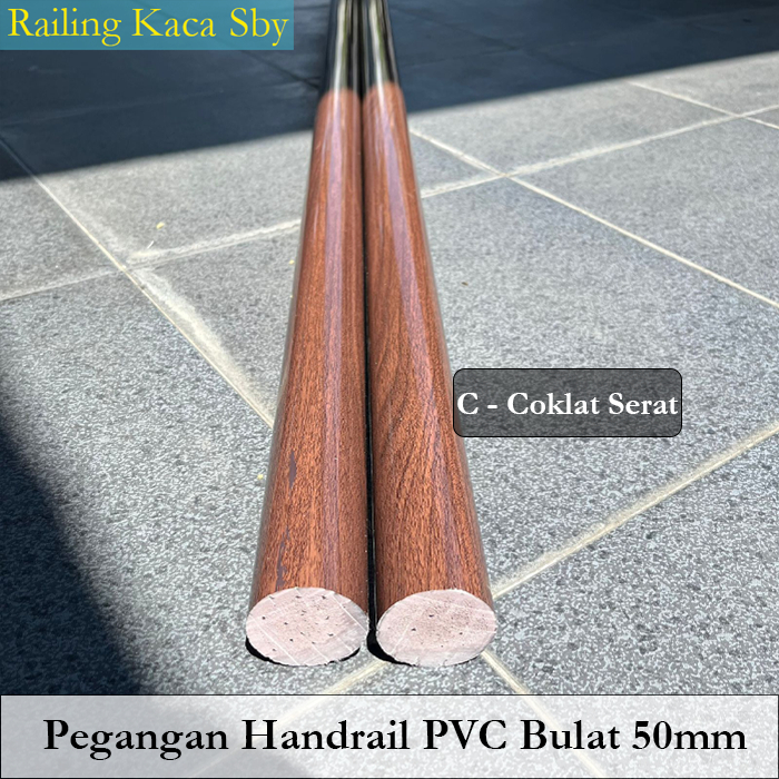 Jual HANDRAIL PVC BULAT 50MM (2") WARNA COKLAT TUA MOTIF SERAT KAYU ...