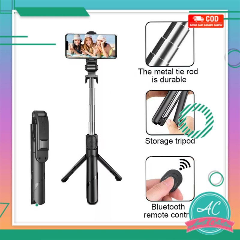 Jual Tripod tongsis tomsis 3in1 tombol kamera bluetooth selfie stick ...