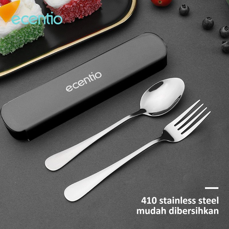 Jual ECENTIO Black Cutlery Stainless Steel Set 2pcs | Alat Sendok Garpu ...