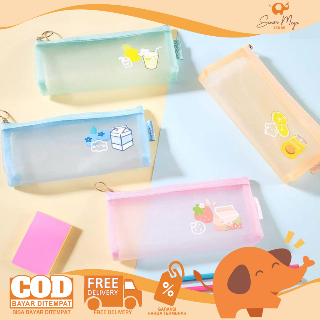 Jual Jala Kotak Pensil JC-6203 / Tempat Pensil Transparan Jaring Bahan ...