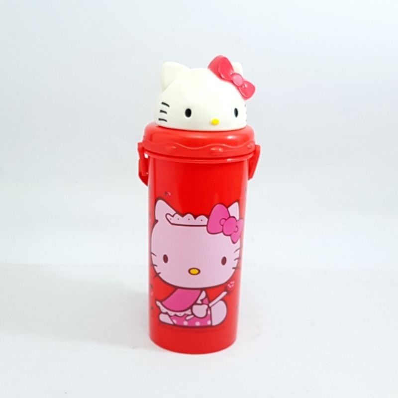Jual Tempat Minum /Botol Minum Plastik Bulat Hello Kitty Merah Sedotan ...