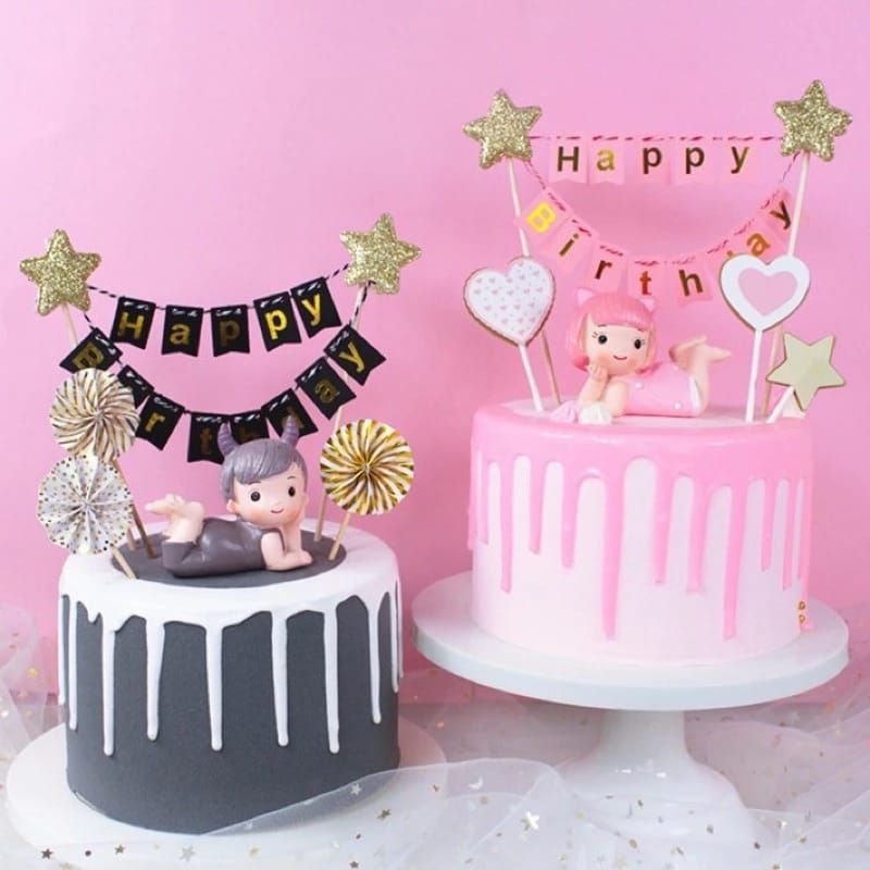 Jual hokkiterus21⭐⭐⭐⭐⭐ BANNER CAKE topper banner happy birthday hiasan ...