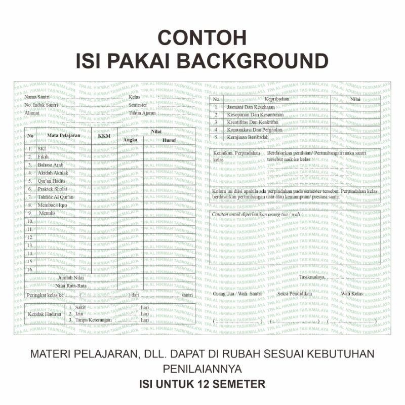Jual Buku Raport Custom/Raport TK, TPA, MDA, Paud, Bimbel, dan lembaga pendidikan lainnya ...