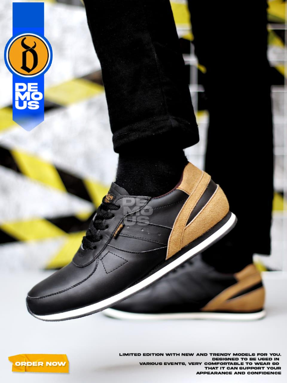 Jual Sepatu Sneakers Pria Kasual Kulit Asli Sporty Kerja Hitam Putih Demous Jellal | Shopee ...