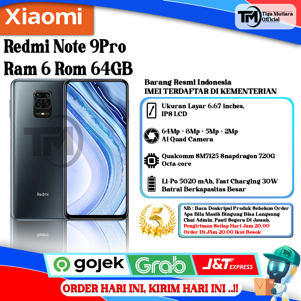 Jual Xiaomi Redmi Note 9 Pro Ram 6 Rom 64GB Segel Original & Bergaransi ...