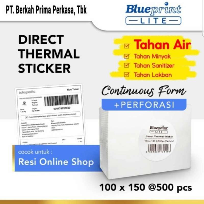 Jual Sticker Label Direct Thermal Barcode BLUEPRINT A6 Resi 100x150 mm ...