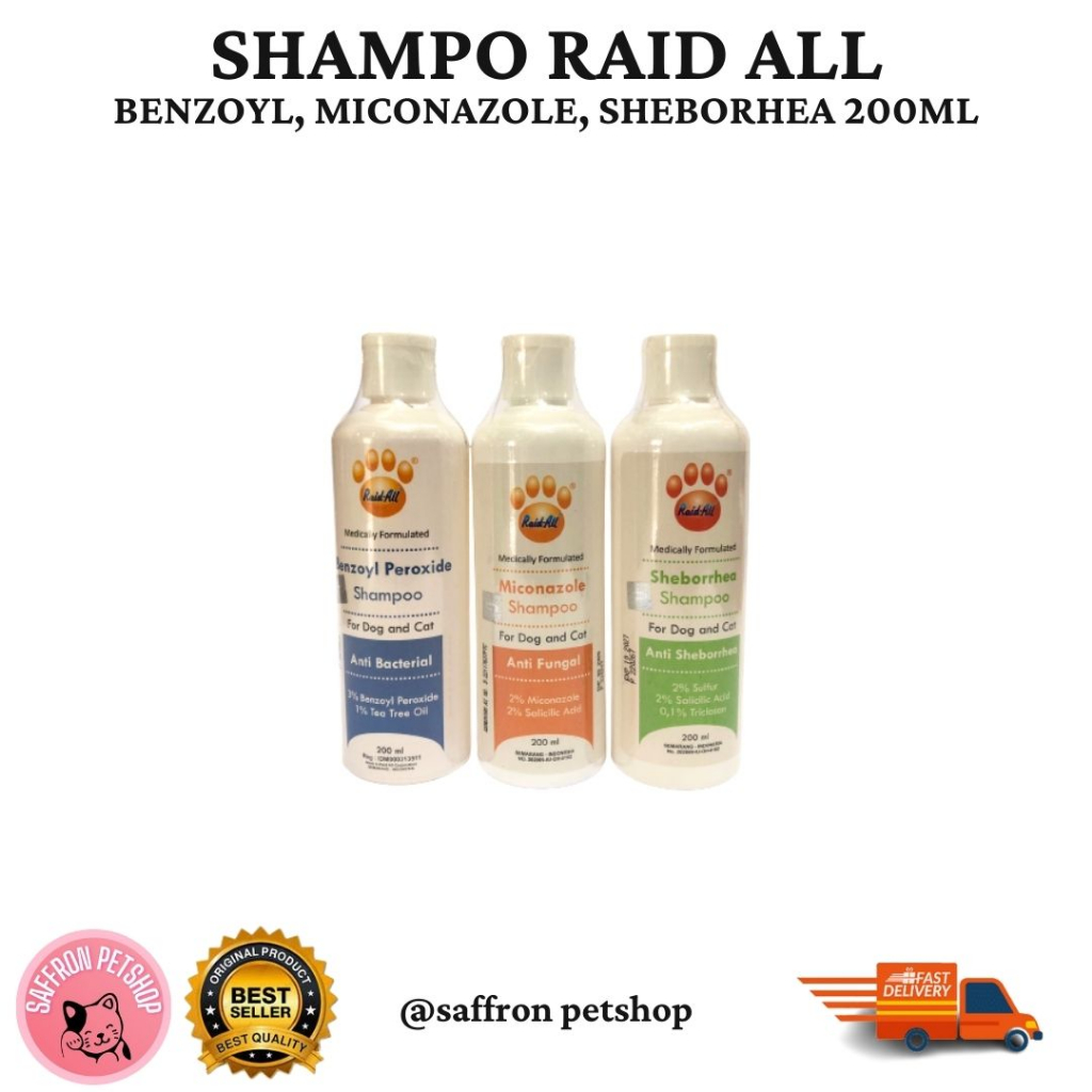 Jual SHAMPO RAID ALL SHEBORHEA, MICONAZOLE, BENZOIL 200ML SHAMPO KUCING ...