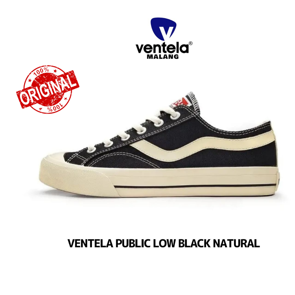Jual Sepatu Ventela Public Low Black Natural Original 100% Sepatu Kasual Sepatu Sneakers ...