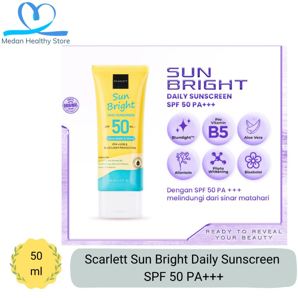 Jual Scarlett Sun Bright Daily Sunscreen SPF 50 PA+++ 50 ml | Shopee Indonesia