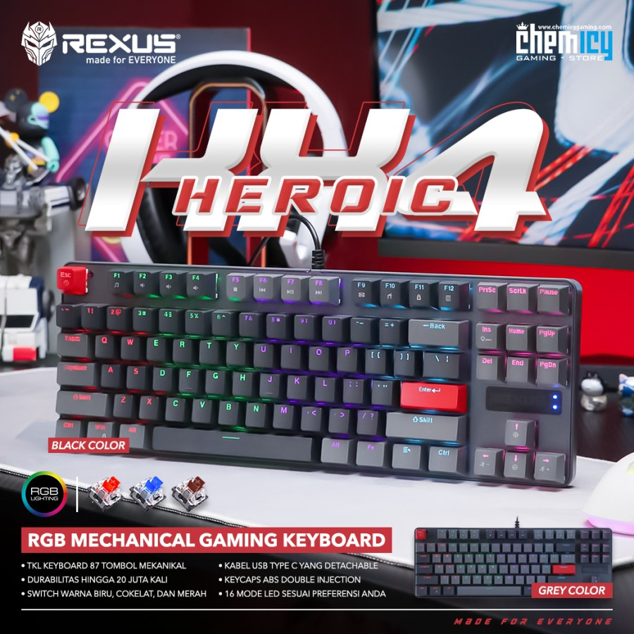 Jual Rexus Heroic KX4 / KX-4 TKL RGB Mechanical Gaming Keyboard ...