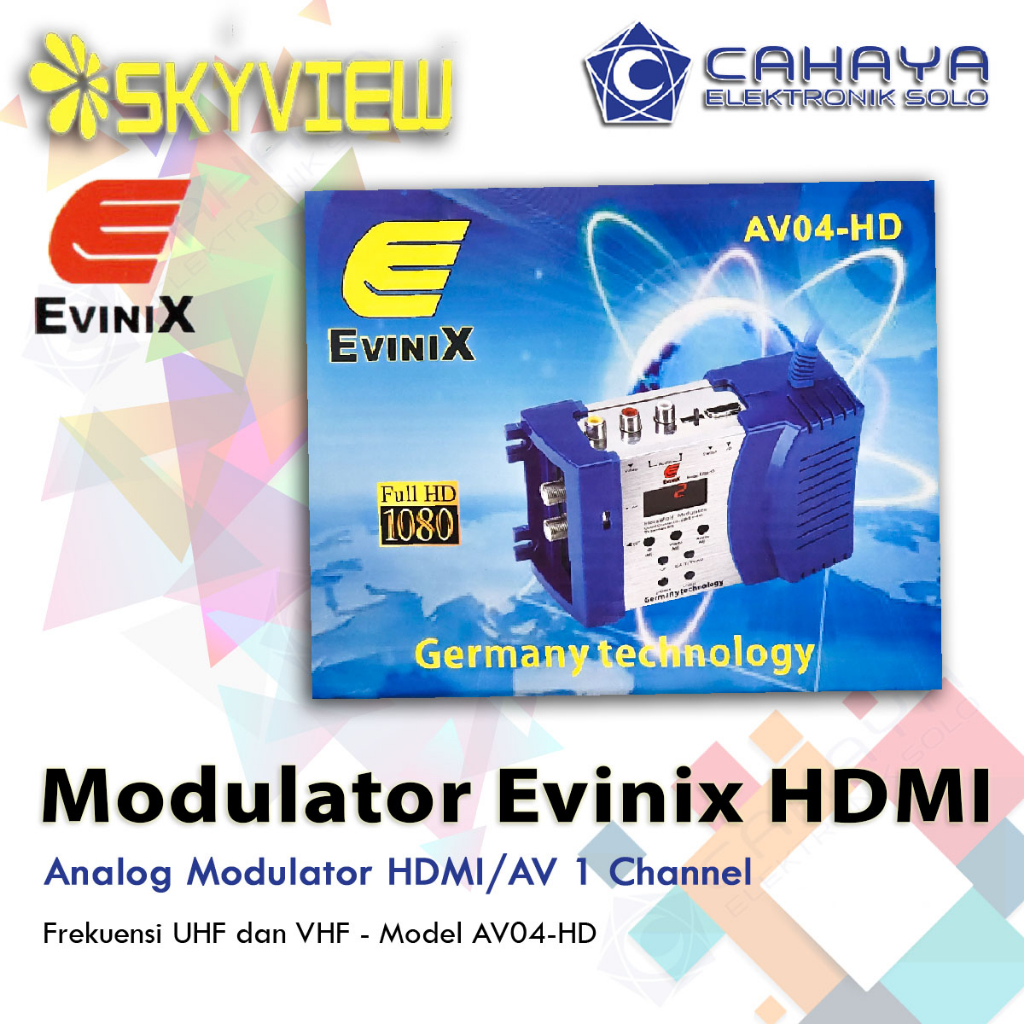 Jual Modulator Skyview Evinix HDMI 1 Channel Agile VHF UHF Stereo HD to RF AV-04 HD Av 04 Audio ...