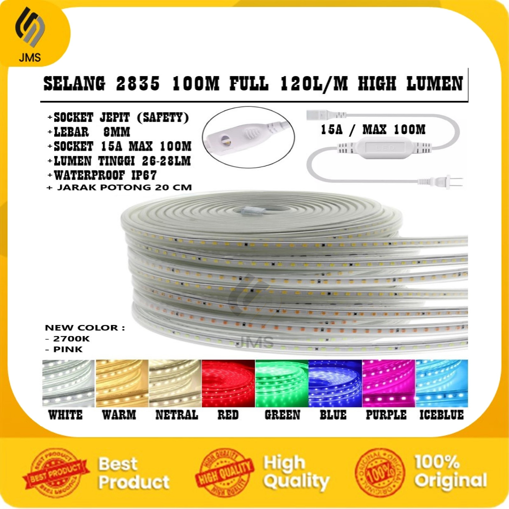 Jual Lampu LED Strip Selang 2835 120L IP67 100M BISA POTONG PER 20CM ...