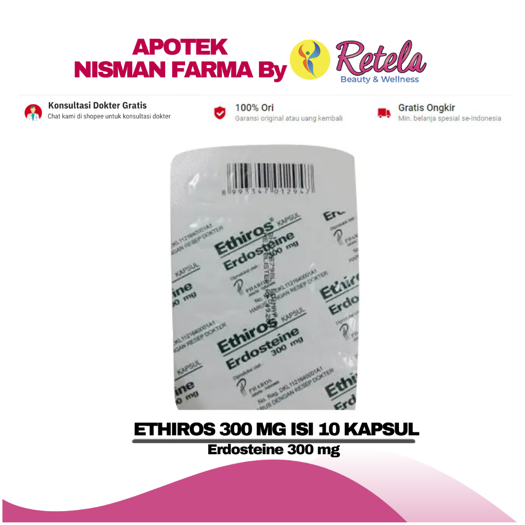 Jual ETHIROS 300 MG 1 BLISTER ISI 10 KAPSUL ( ERDOSTEINE 300 MG ...