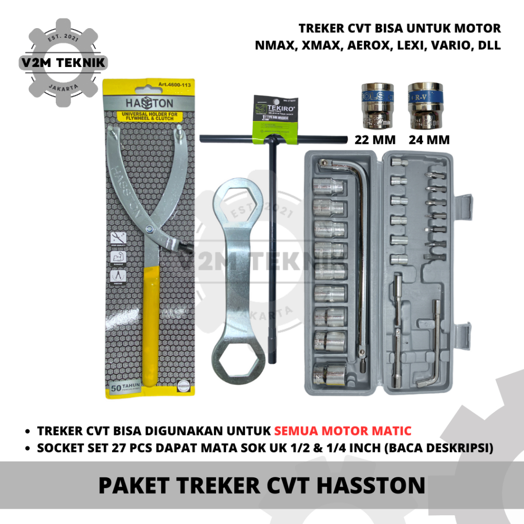 Jual PAKET KOMPLIT SET Treker CVT HASSTON + Kunci 39 x 41 + Socket 27 Pcs + Kunci T 8 MM + Mata ...
