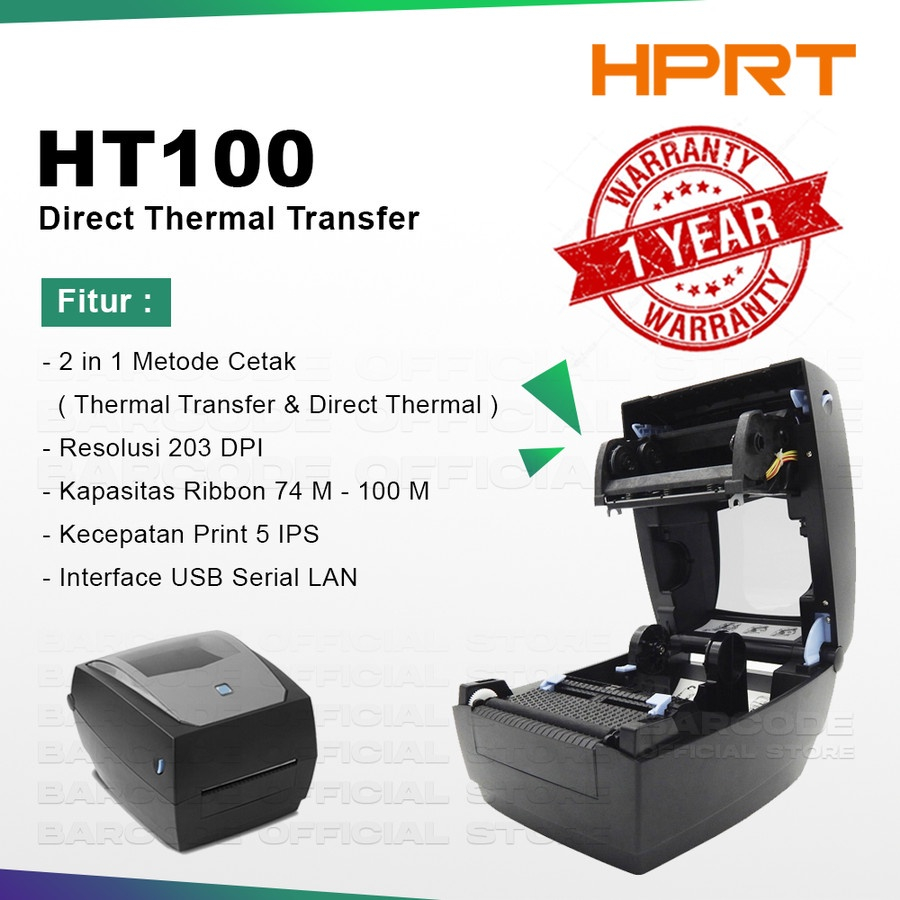 Jual Barcode Termal Printer HPRT HT-100 Cetak Label Harga Pengiriman ...