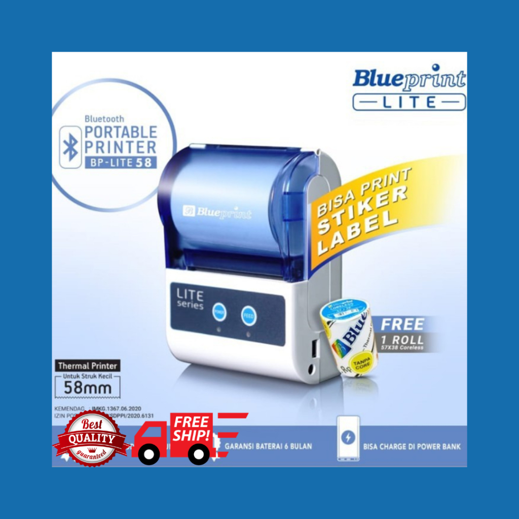 Jual PORTABLE PRINTER BLUETOOTH BLUEPRINT 57X38 BP LITE58 | Shopee ...