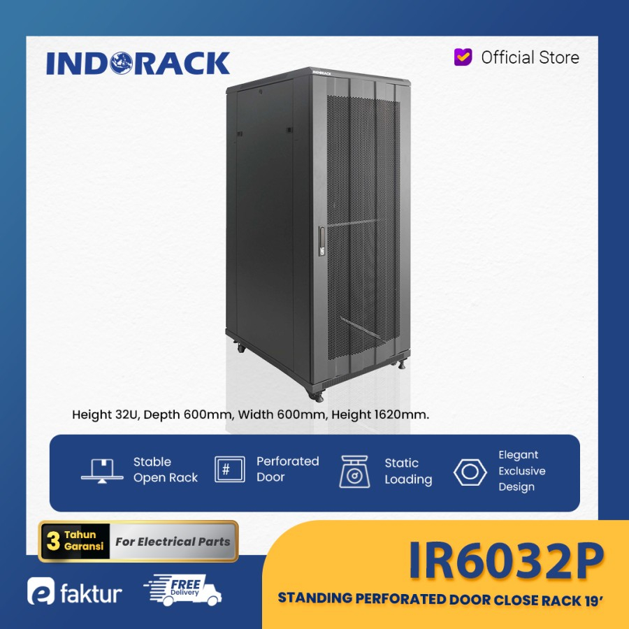 Jual IR6032P INDORACK Depth 600mm 32U Close Rack Perforated Door Rak ...