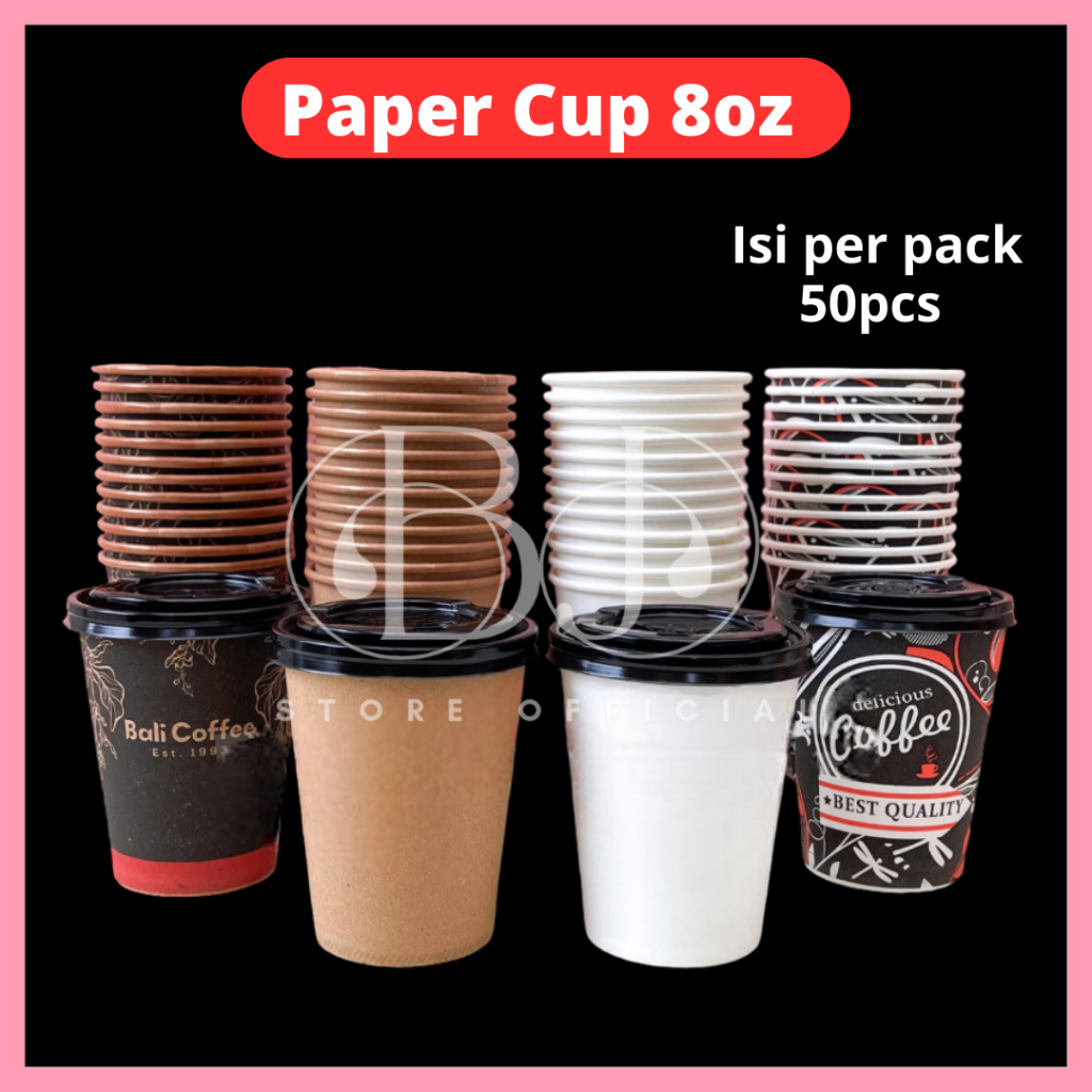 Jual [ISI 50PCS] Paper Cup 8 Oz (240ml) / Gelas Kertas Kopi Teh Polos Motif Tahan Panas / Hot ...