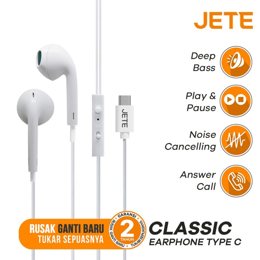 Jual Earphone Headset Type C Port With Mic JETE Classic 2 Phone HP ...