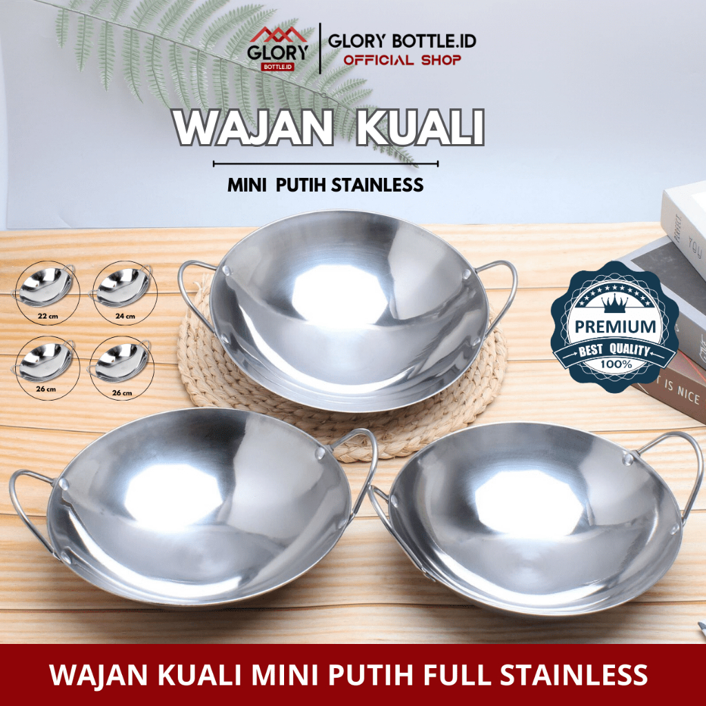 Jual GB - A068 - WAJAN KUALI MINI PUTIH STAINLESS UK 26CM/24CM/22CM ...