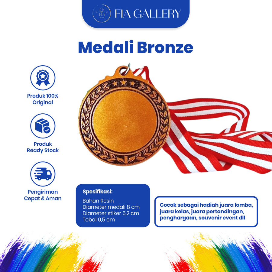 Jual Medali Resin Warna Perunggu Plus Tali Merah Putih Medalion Mendali ...