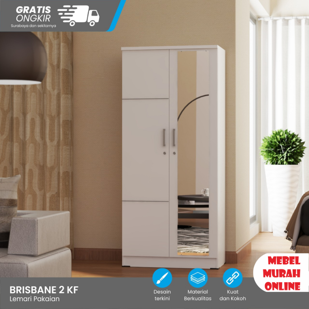 Jual Lemari Pakaian 2 Pintu Lemari Wardrobe Kaca Full Body minimalis ...