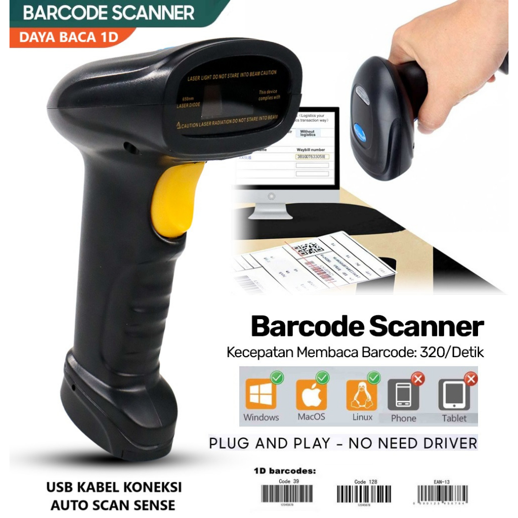 Jual Barcode Scanner Terlaris 1D Laser ULTRON 1808 Windows USB (Auto Scan) | Shopee Indonesia