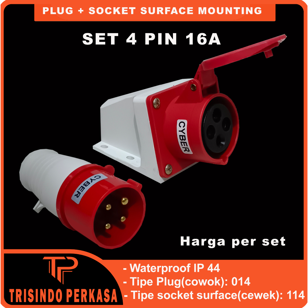 Jual Plug Steker Socket industri/Industry Surface Mounting 4 Pin 4P 16A (014+114) IP44 4 Kaki ...