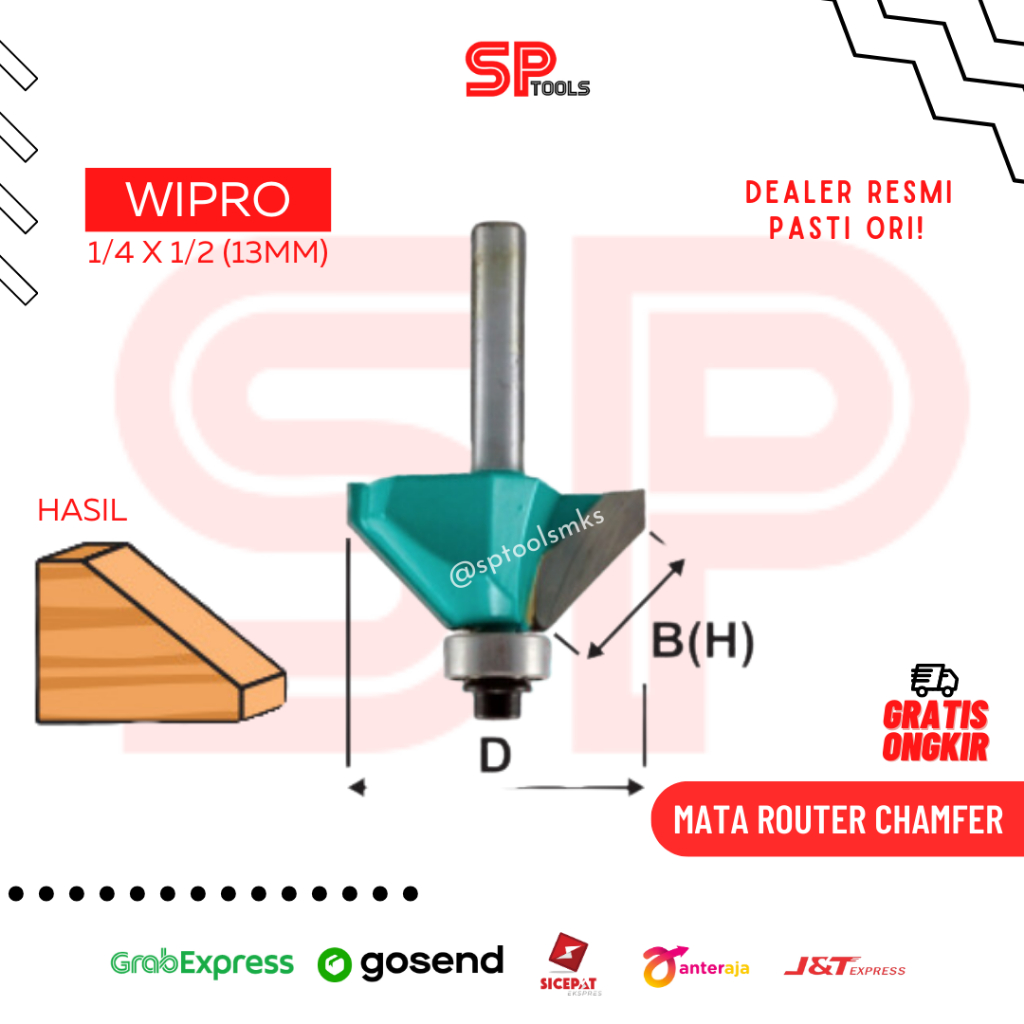 Jual MATA ROUTER / PROFIL ROTER KAYU CHAMFER BITS 1/4" X 1/2" 13MM ...