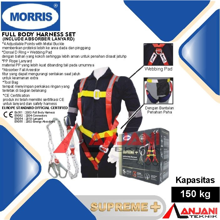 Jual MORRIS FULL BODY HARNESS SET DOUBLE BIG HOOK SUPREME+ SAFETY BELT ...
