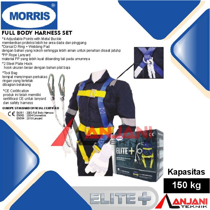 Jual MORRIS FULL BODY HARNESS SET DOUBLE BIG HOOK ELITE+ SAFETY BELT ...
