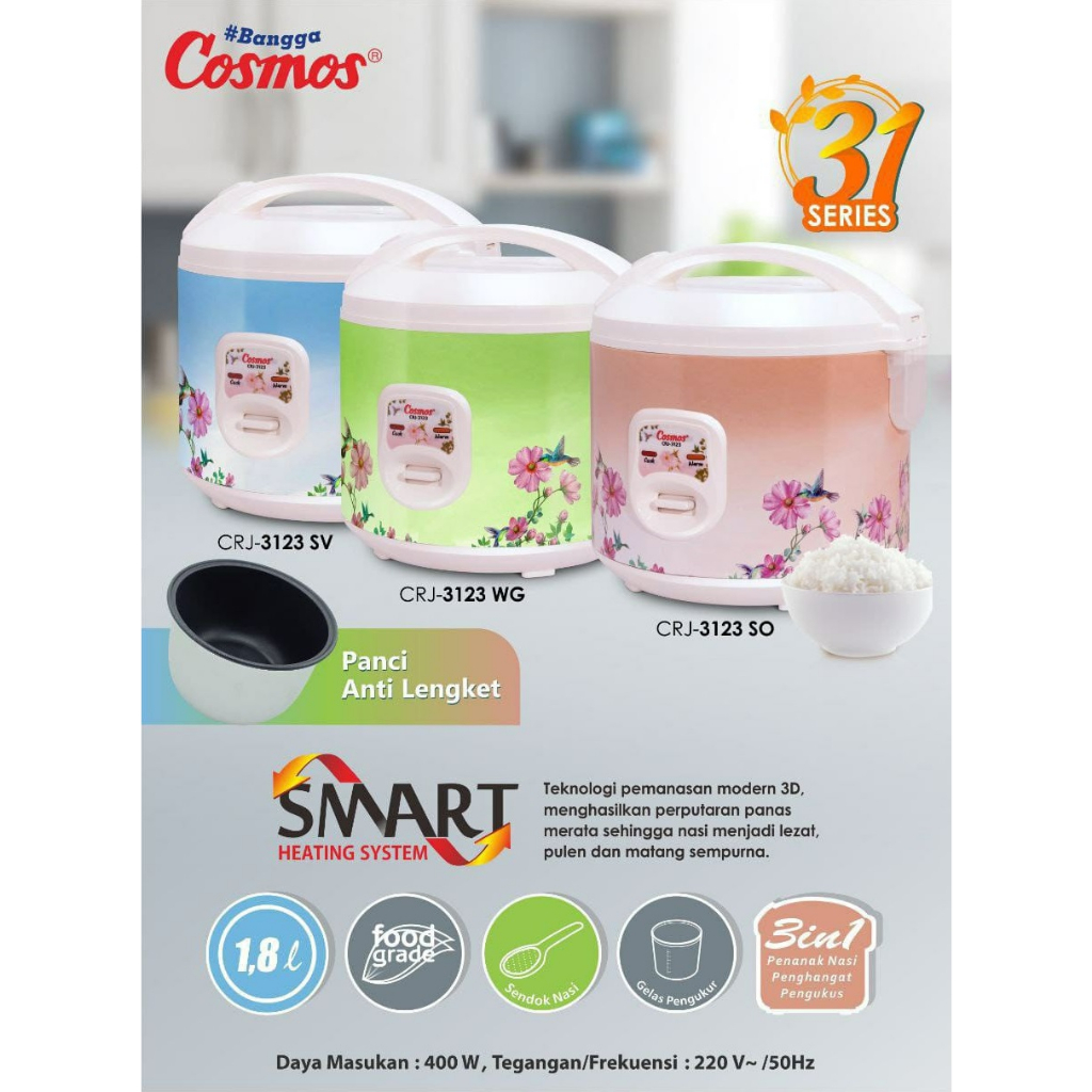 Jual Magic Com / Rice Cooker Cosmos 3123 1.8 Liter Non Stick Garansi ...