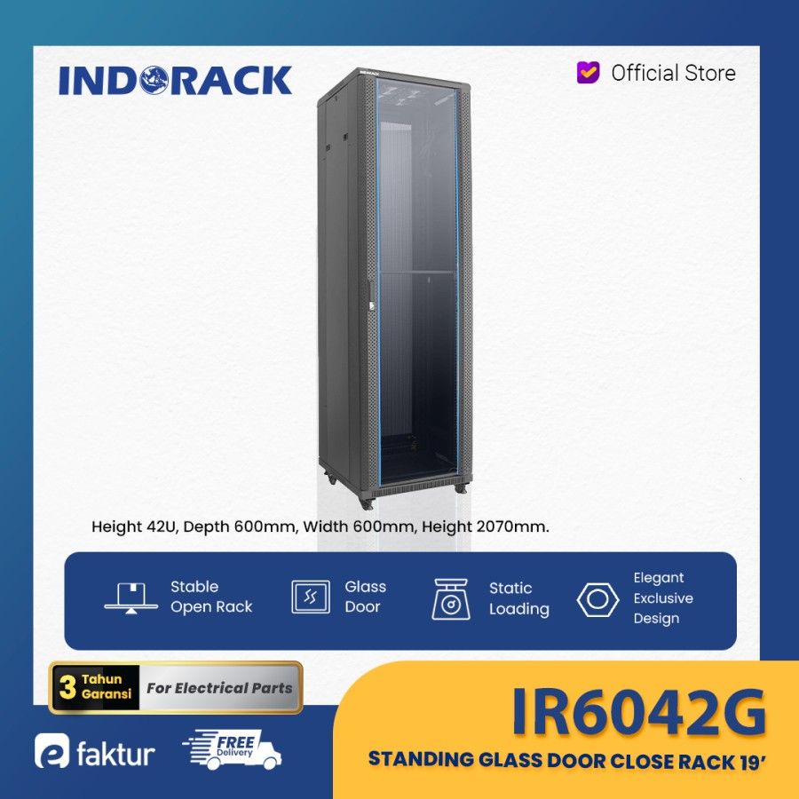 Jual IR6042G INDORACK Depth 600mm 42U Close Rack Glass Door Rak Server ...