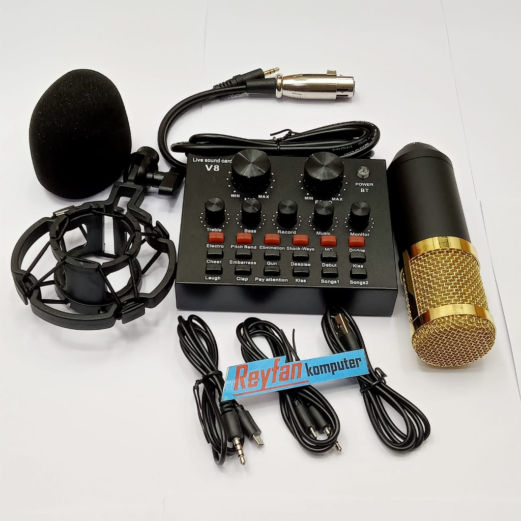 Jual Paket Live Sound Card V8 Mic BM 800 Dan Stand HP SoundCard ...