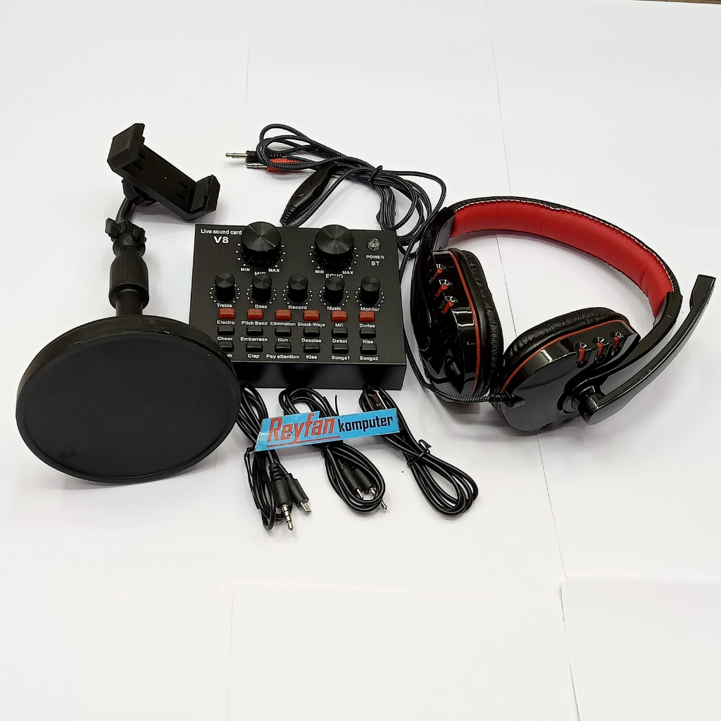 Jual Paket Live Sound Card V8 Mic BM 800 Dan Stand HP SoundCard ...