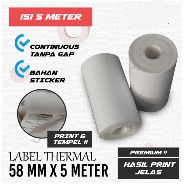Jual Kertas Label Direct Sticker Thermal 58mm x 5 meter TEBAL Label ...
