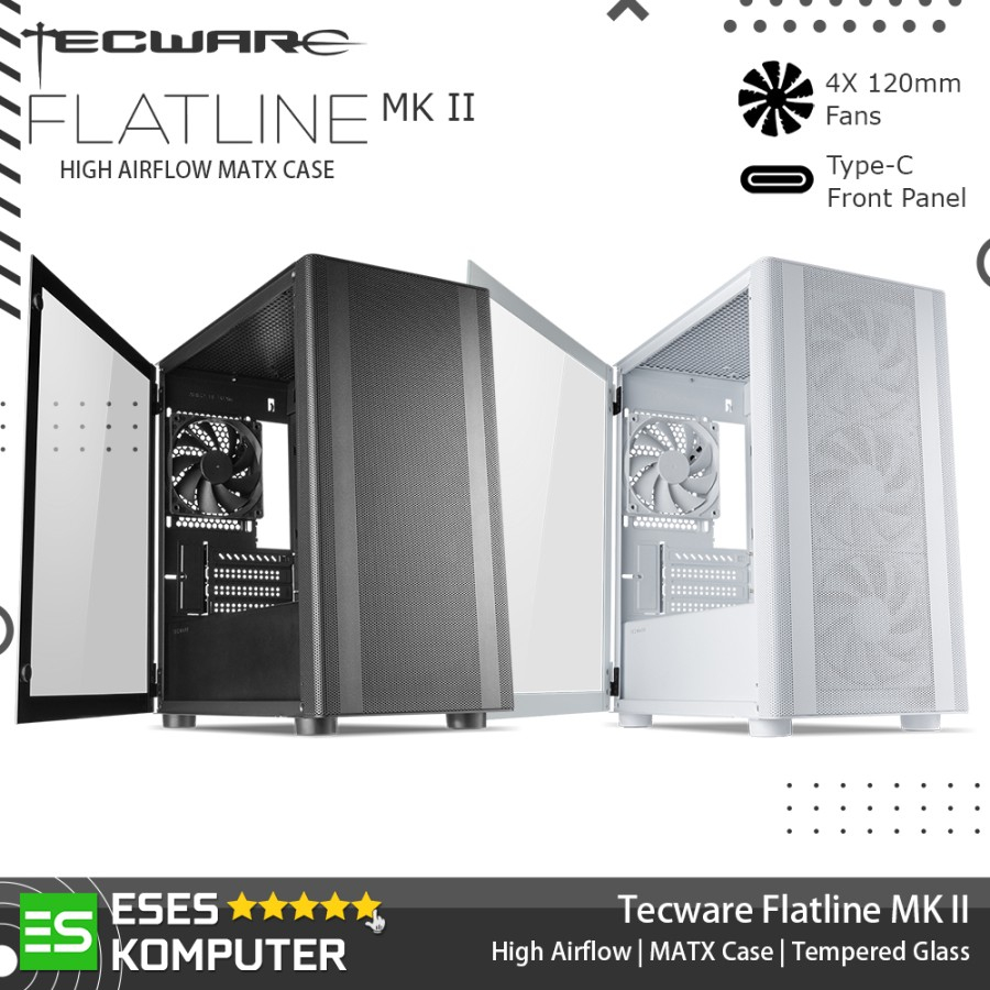 Jual Case Tecware Flatline TG MK 2 | High Airflow Gaming MATX Case | 4X ...