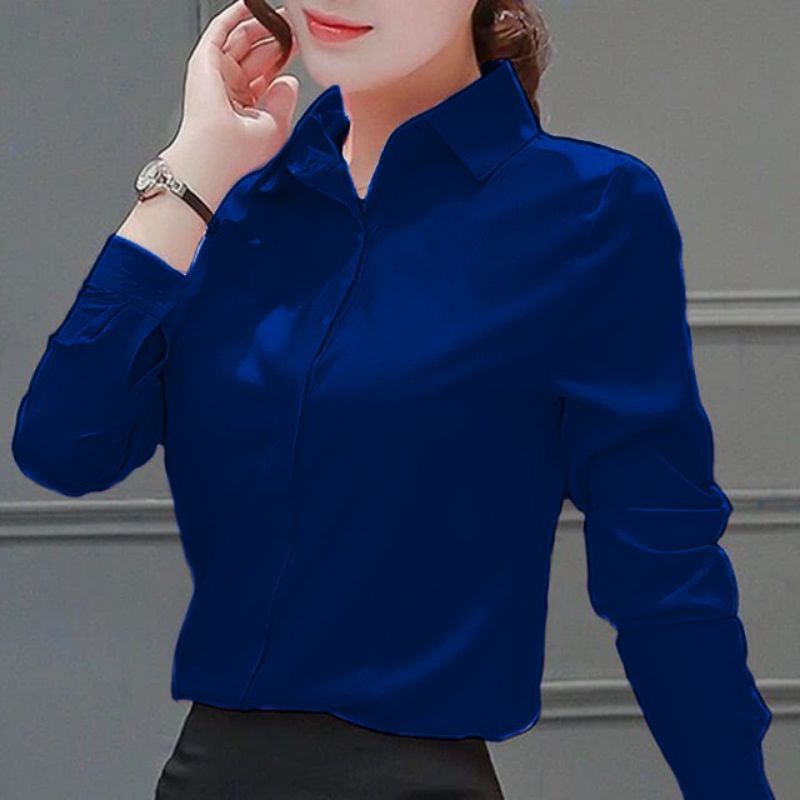 Jual kemeja formal wanita biru dongker/navy | Shopee Indonesia