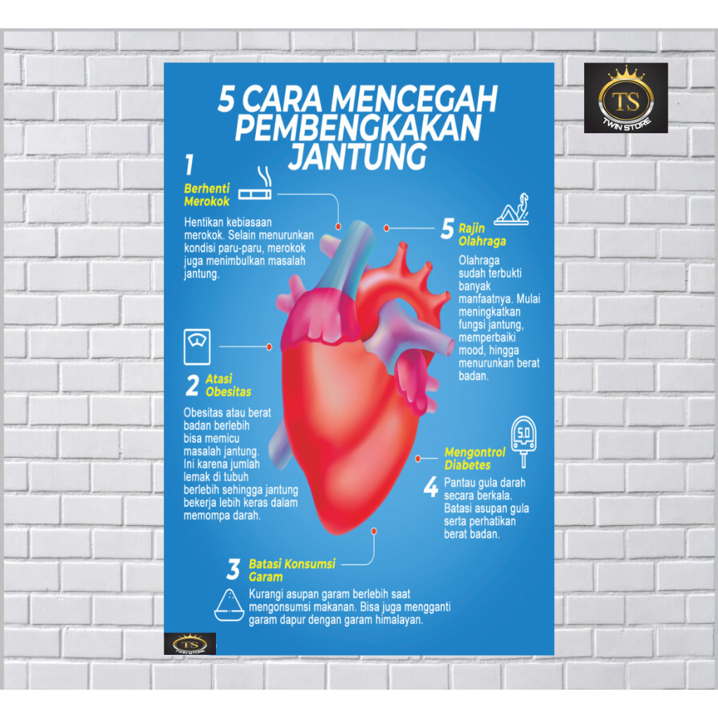 Jual Poster Kesehatan Tentang 5 Cara Mencegah Pembengkakan Jantung ...