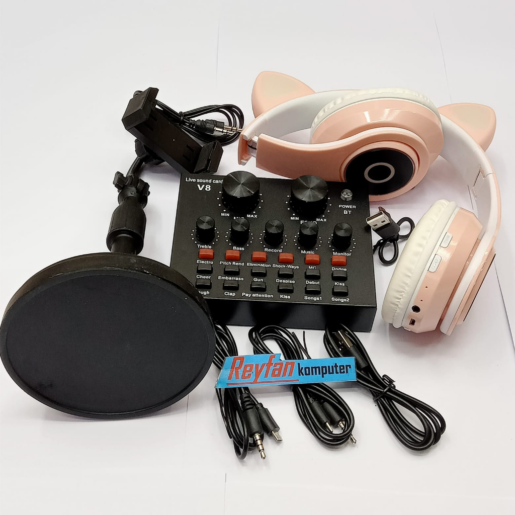 Jual Alat Live Streaming Tiktok Youtube Sound card V8 Mixer Dan Mic BM ...