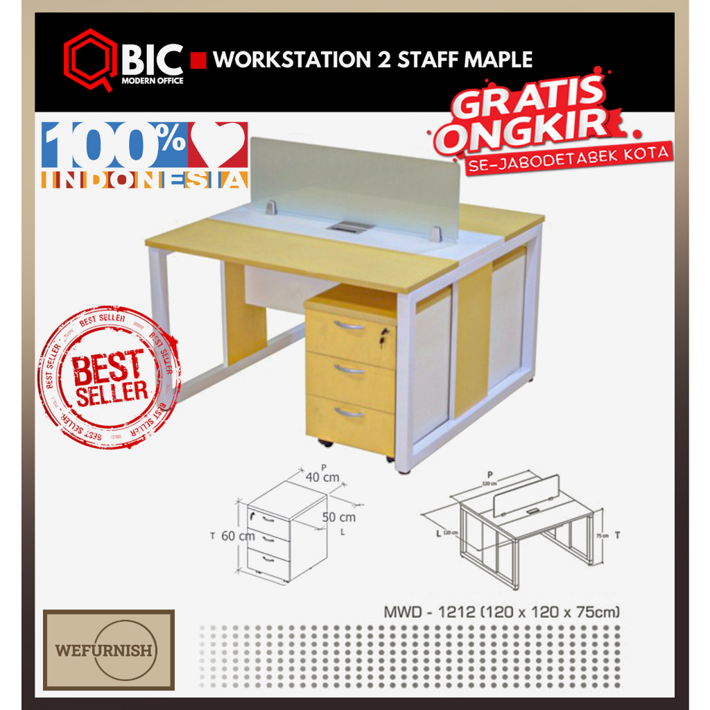 Jual Meja Kerja Kantor Partisi 2-4-6-8 Staff QBIC Maple | Shopee Indonesia