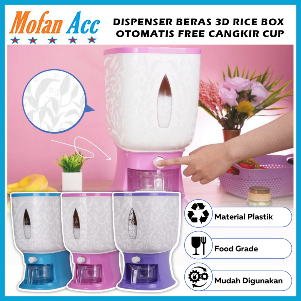 Jual Rice Box Dispenser Beras Otomatis 3D FREE Cup 12L 10Kg / Wadah ...