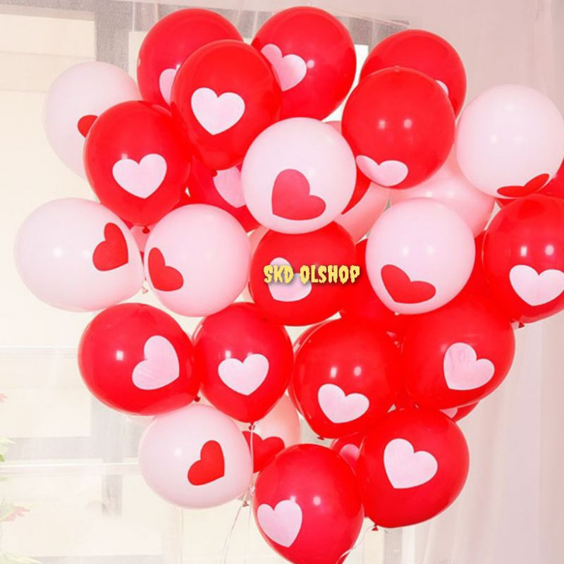 Jual Balon Latex I Love You/Balon Hati merah putih/ balon dekorasi ...