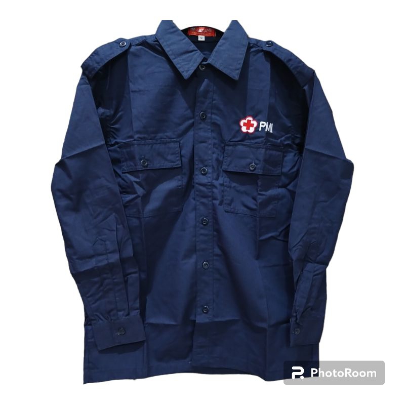 Jual Kemeja Lengan Panjang Seragam PMI biru dongker | Shopee Indonesia
