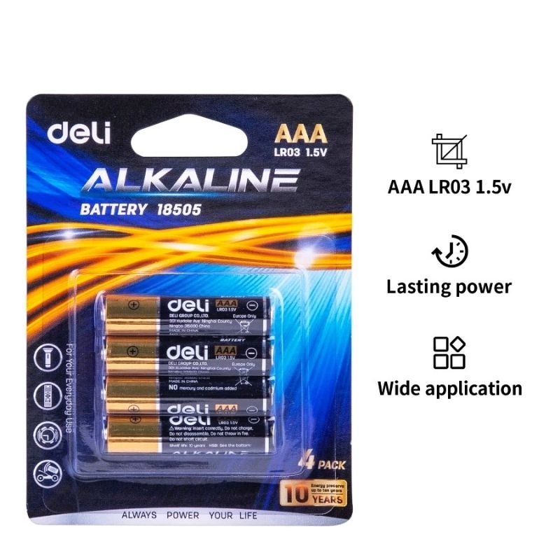 Jual Deli Alkaline AAA Battery E16504 Batrai Kecil (Per Pcs) | Shopee ...
