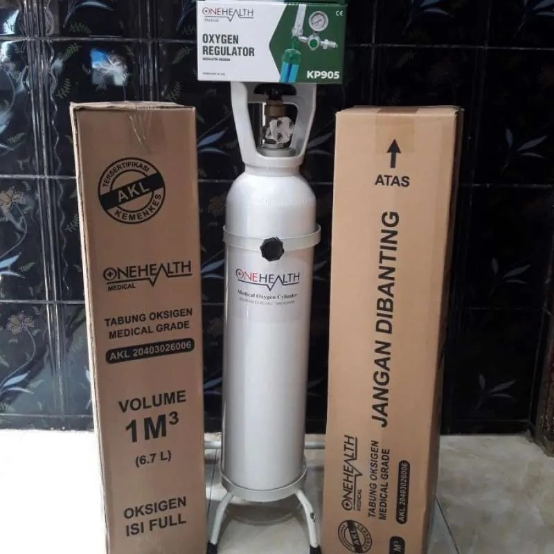 Jual PAKET LENGKAP Tabung Oksigen ONEHEALTH 1m3 + Isi dan Regulator + Troli | Shopee Indonesia