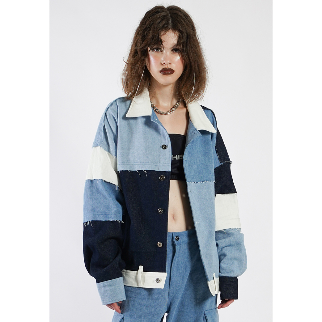 Jual OCWACYCLE OVERSIZED PATCH KEY DENIM JACKET BLUE WHITE | Shopee ...