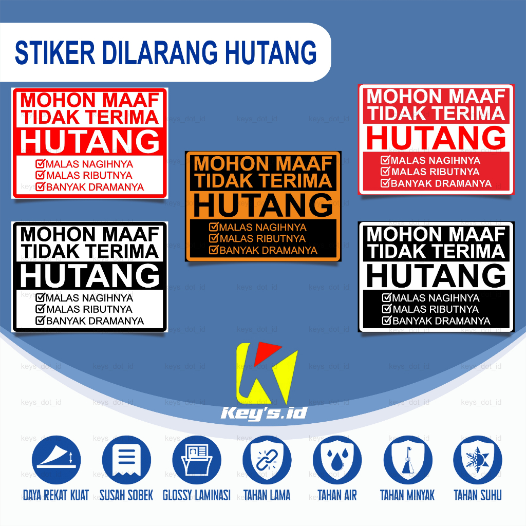Jual STIKER TIDAK TERIMA HUTANG, STIKER DILARANG NGUTANG, STICKER SIGN ...