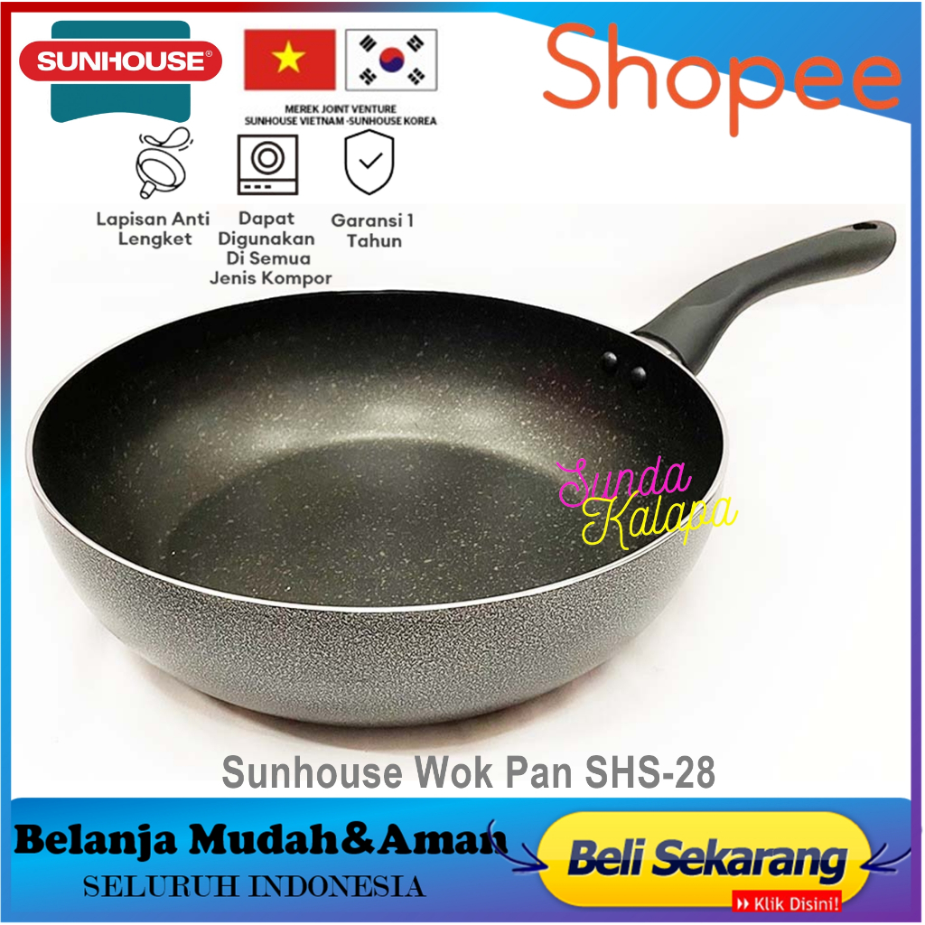 Jual Wok Pan Sunhouse SHS28 Wok Pan Anti Lengket 28 cm Wok Pan Wajan ...